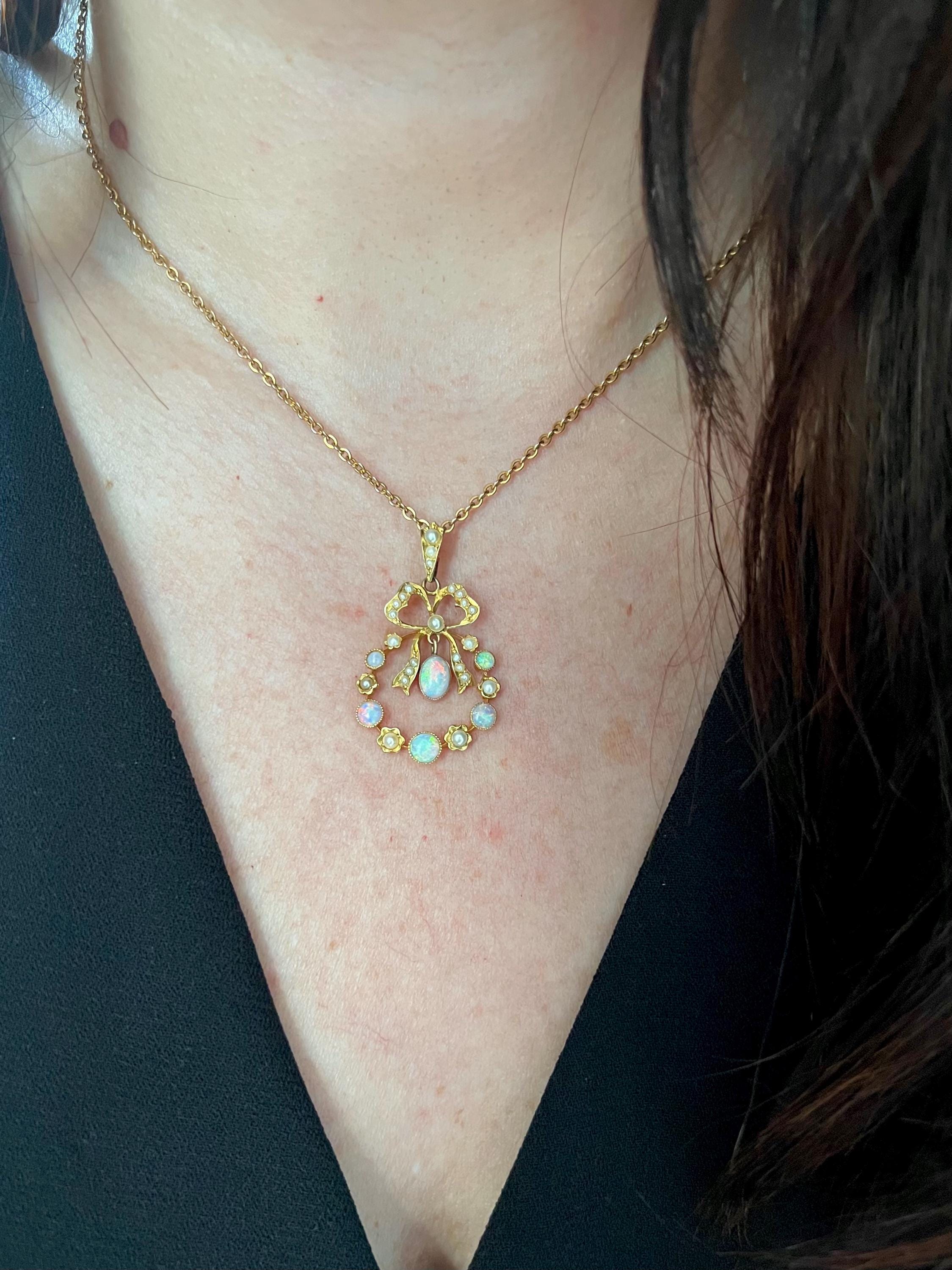 Edwardian Lavaliere Pendant, Antique Opal Pendant & Chain, 15ct Gold ...