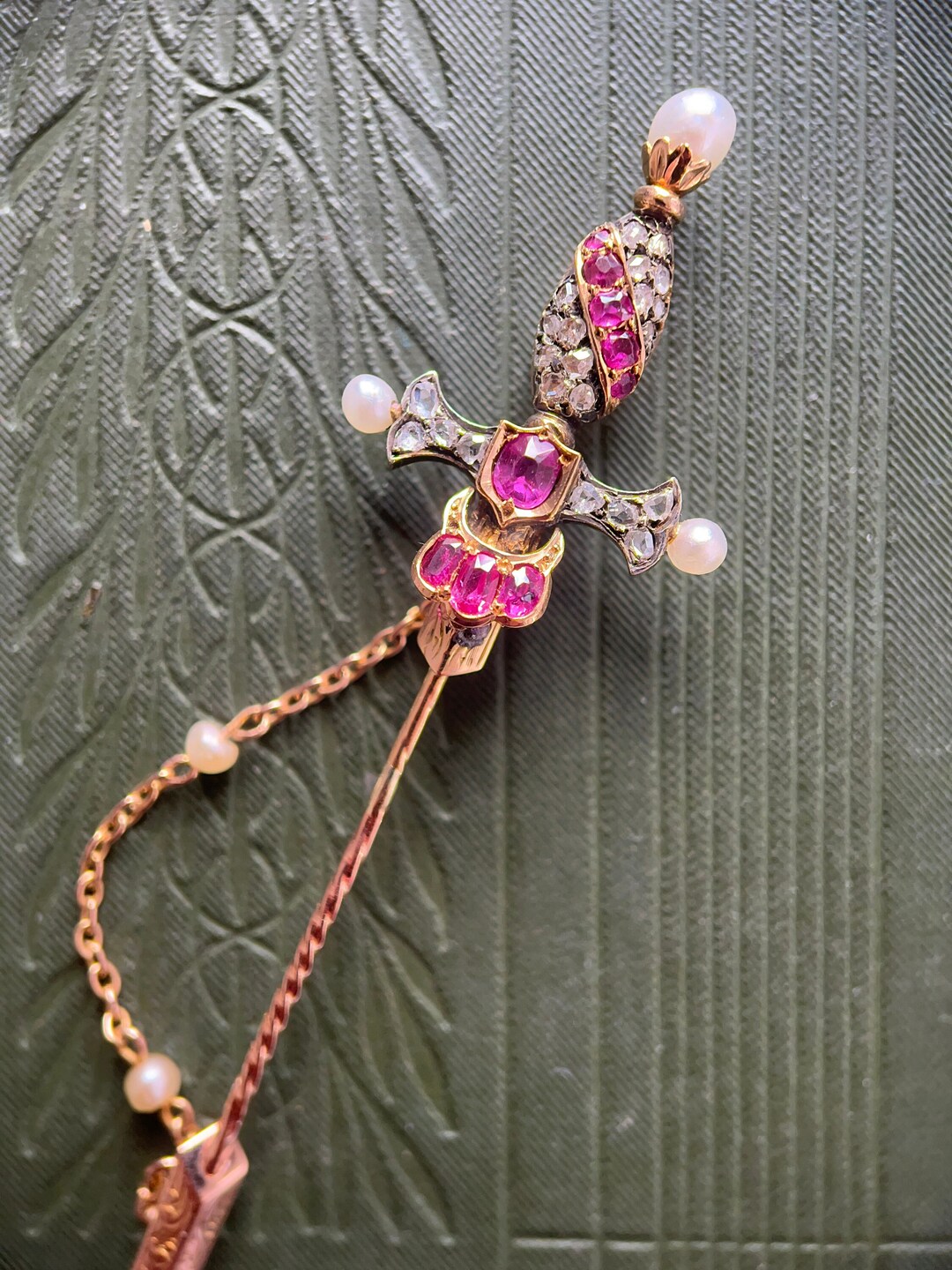 Antique Victorian Pin Brooch, Antique Jabot Sword Pin, 18k Yellow Gold ...