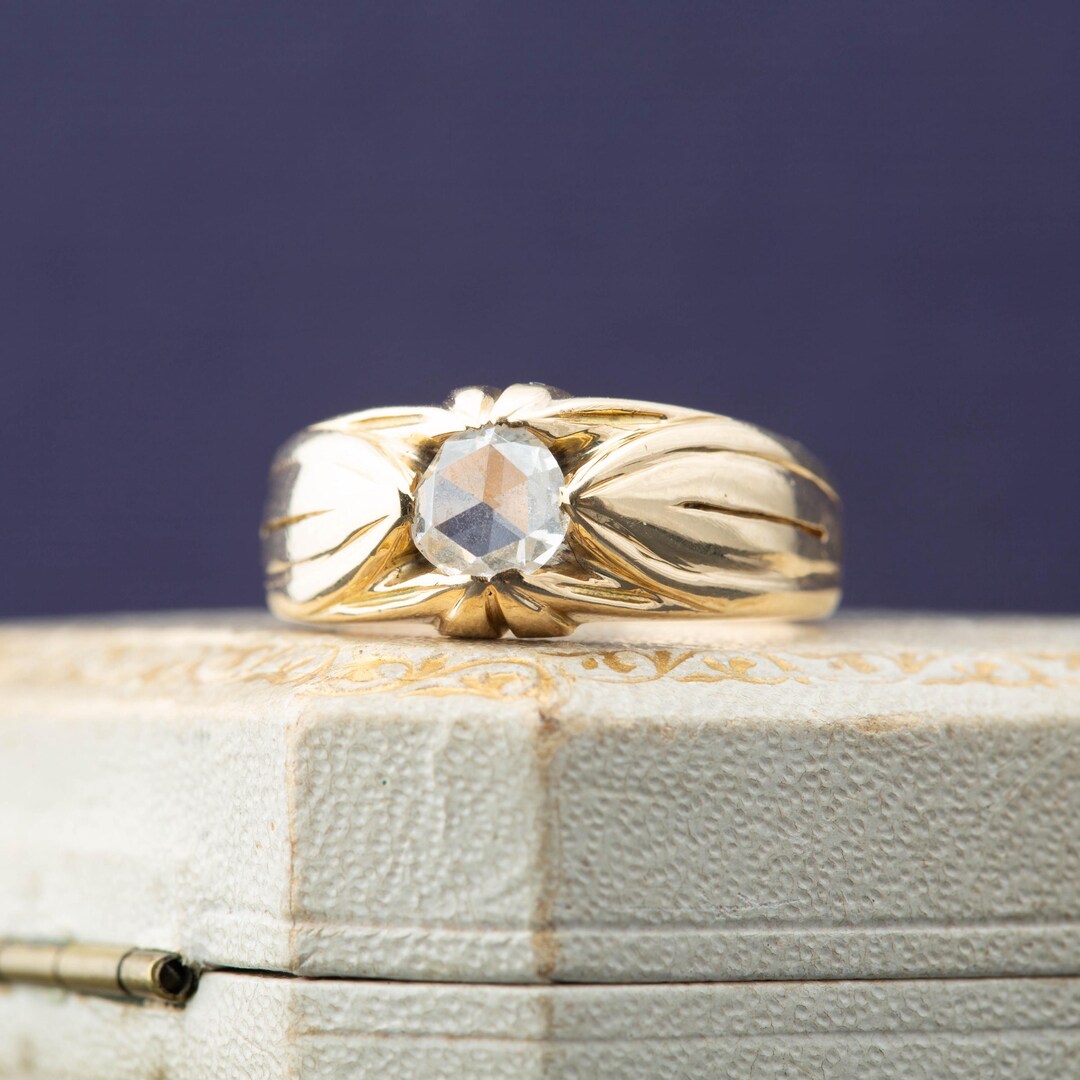 Victorian Gold Band, Antique Gypsy Ring, Antique Diamond Ring, 14K Gold ...