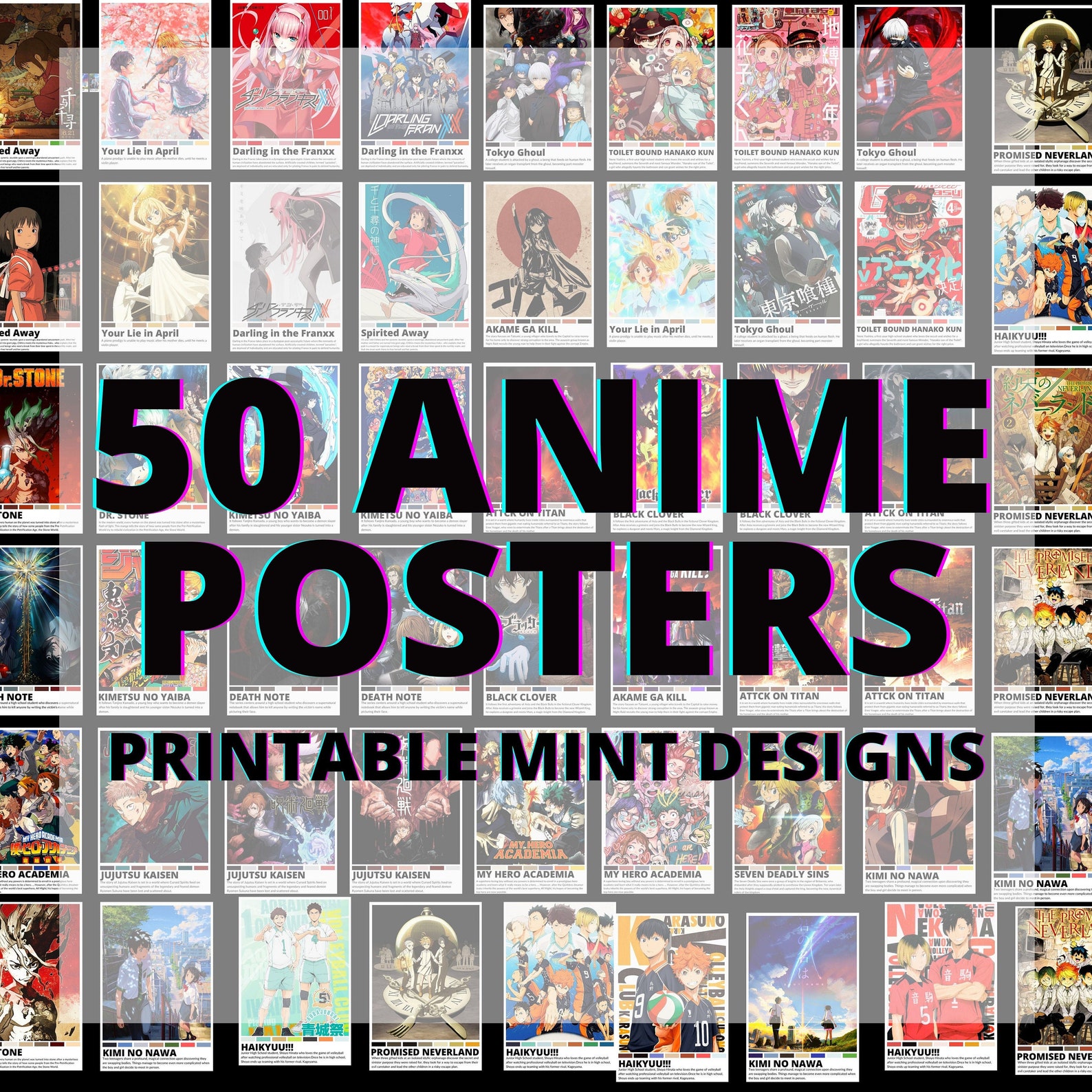 50 High Quality Anime Posters Digital Collage Kit Anime Info | Etsy
