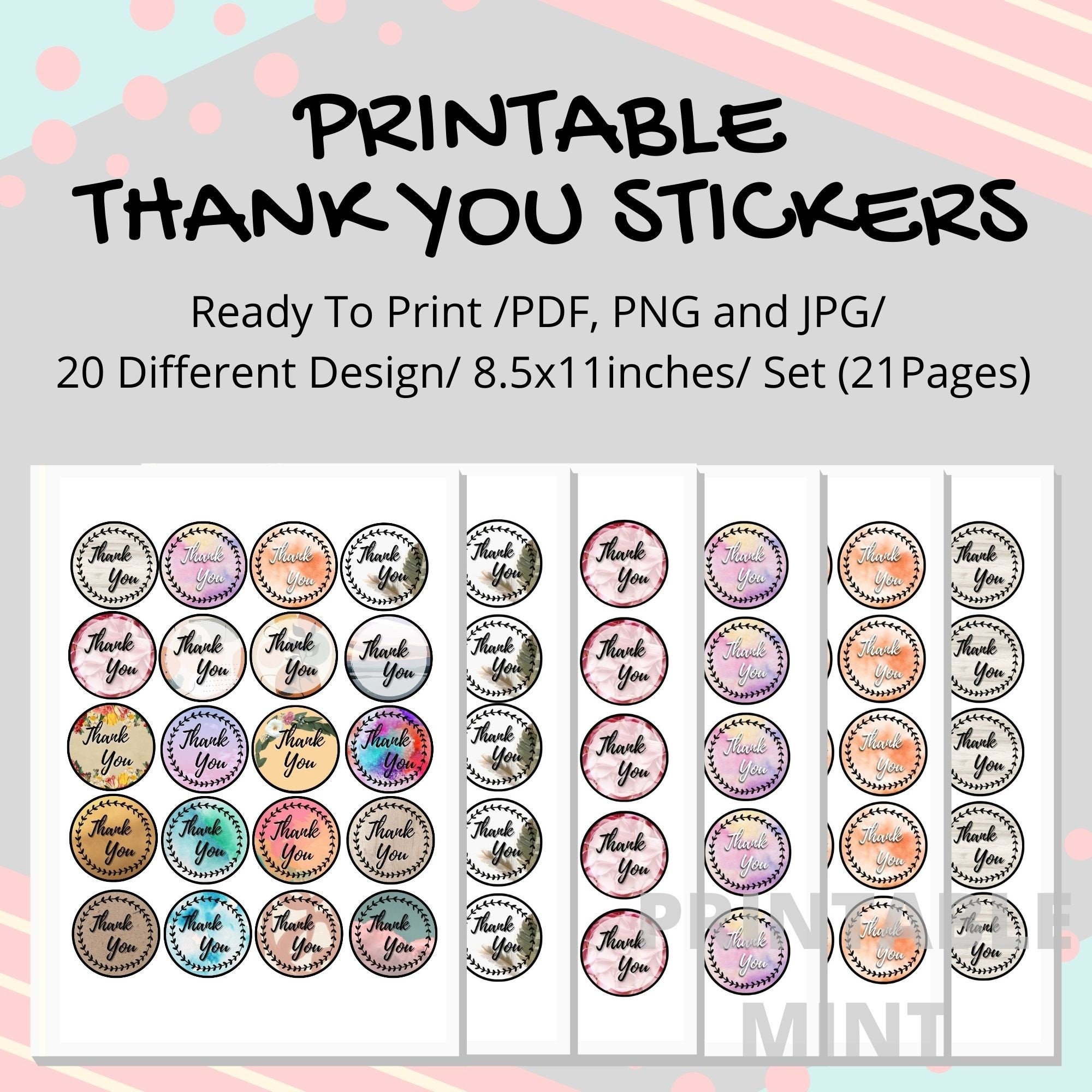 Printable Thank You Stickers | Etsy