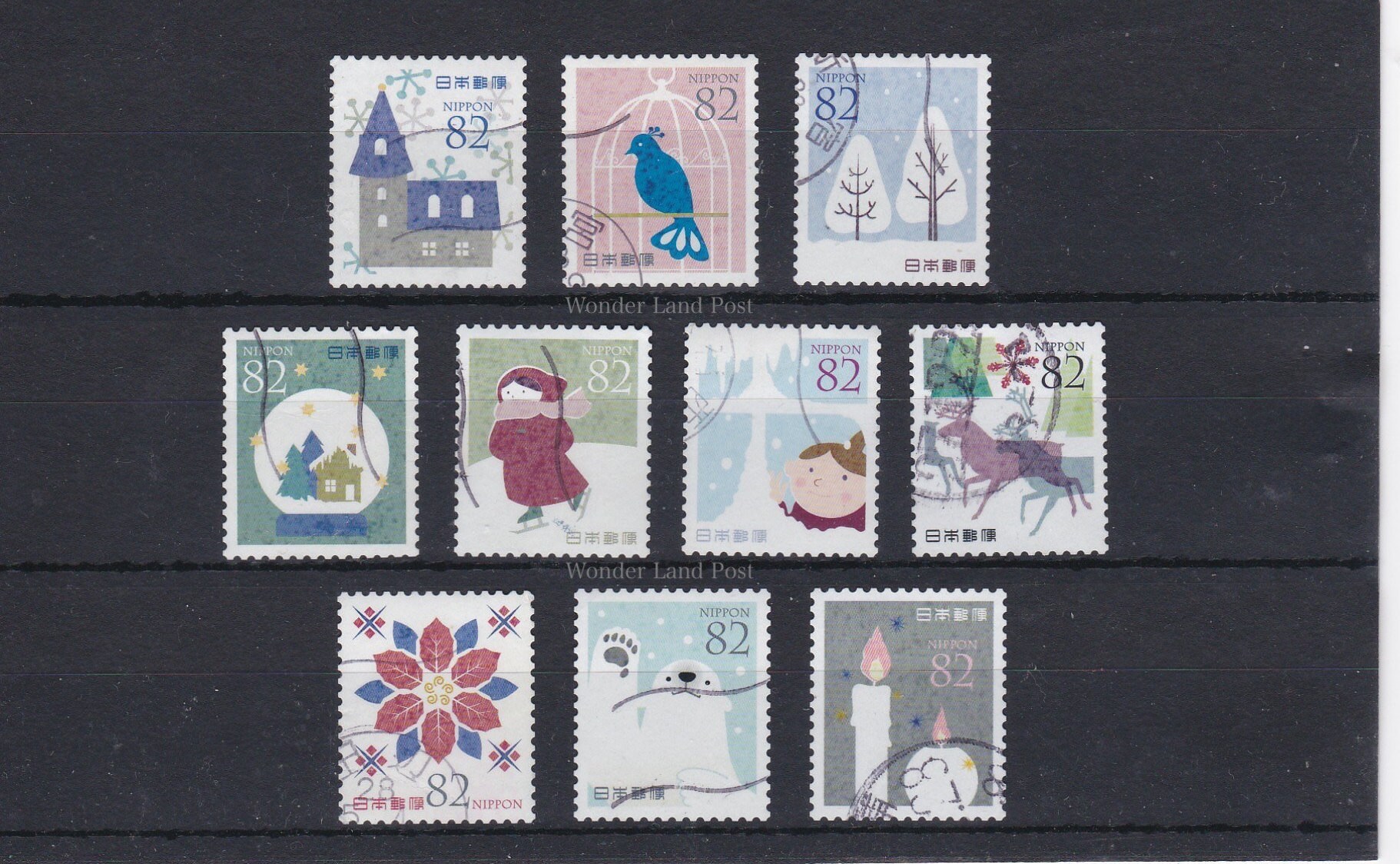 Stamping 7 cute Christmas Children Japanese Winter Greetings stamps ...