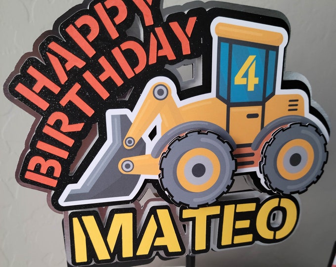 Construction Birthday Theme Bulldozer Design Party Cake Topper Cupcake ...