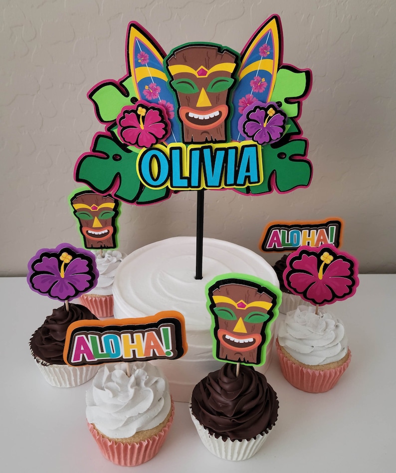 Tropical Luau Cake Topper Hawaiian Theme Tiki Birthday Party ...