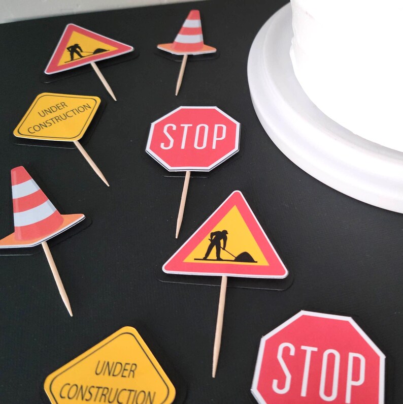 Construction Cupcake Toppers - Stop Signs, Men at Work, Yield Signs and ...