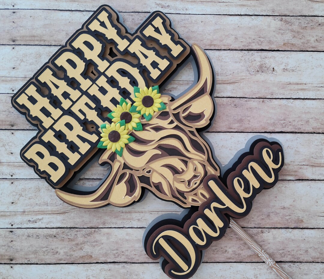 Highland Cow Cake Topper - Add a Name to Personalize - Custom 3D ...