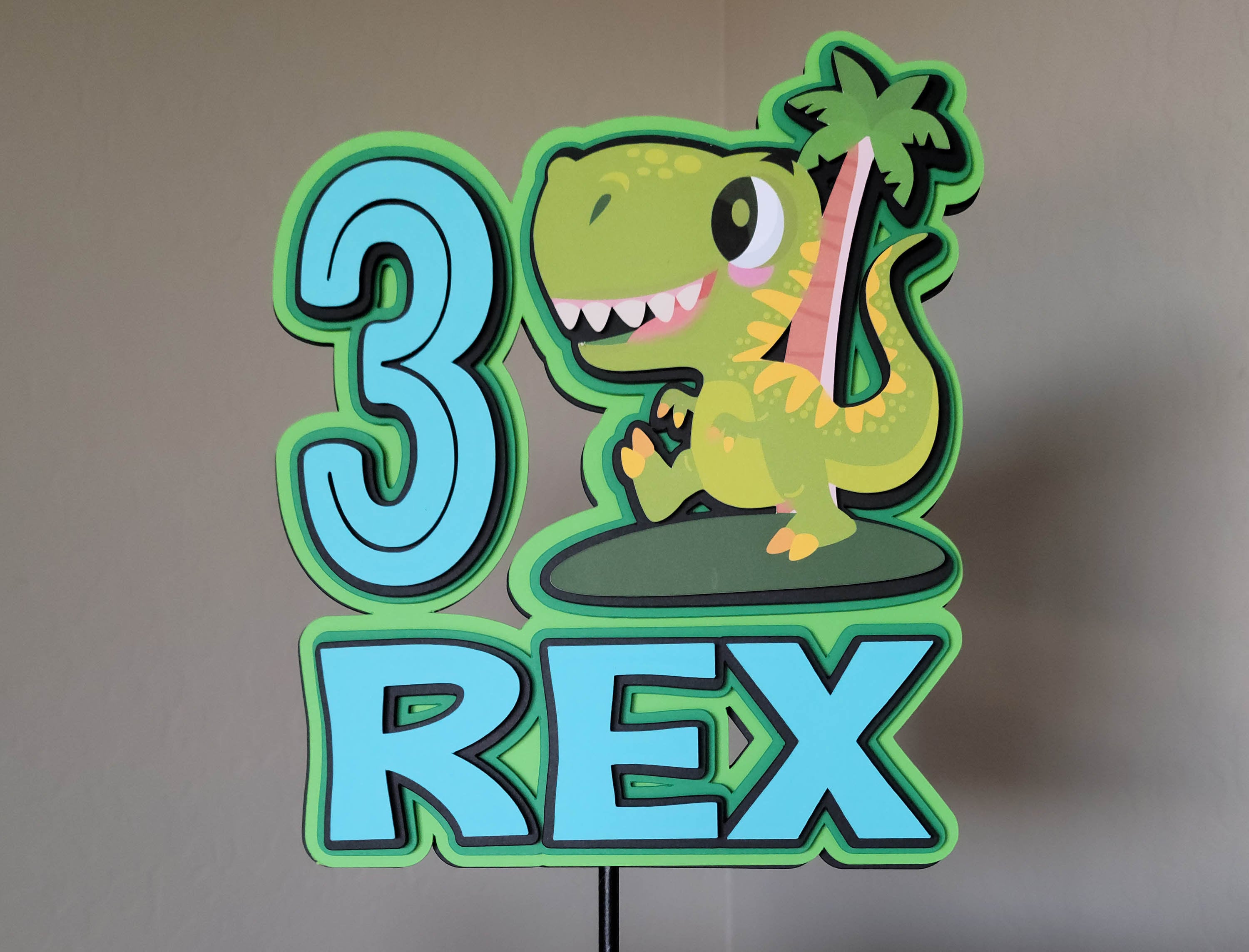 3 REX Custom Birthday Cake Topper - Dinosaur Birthday Theme - 3 Year ...