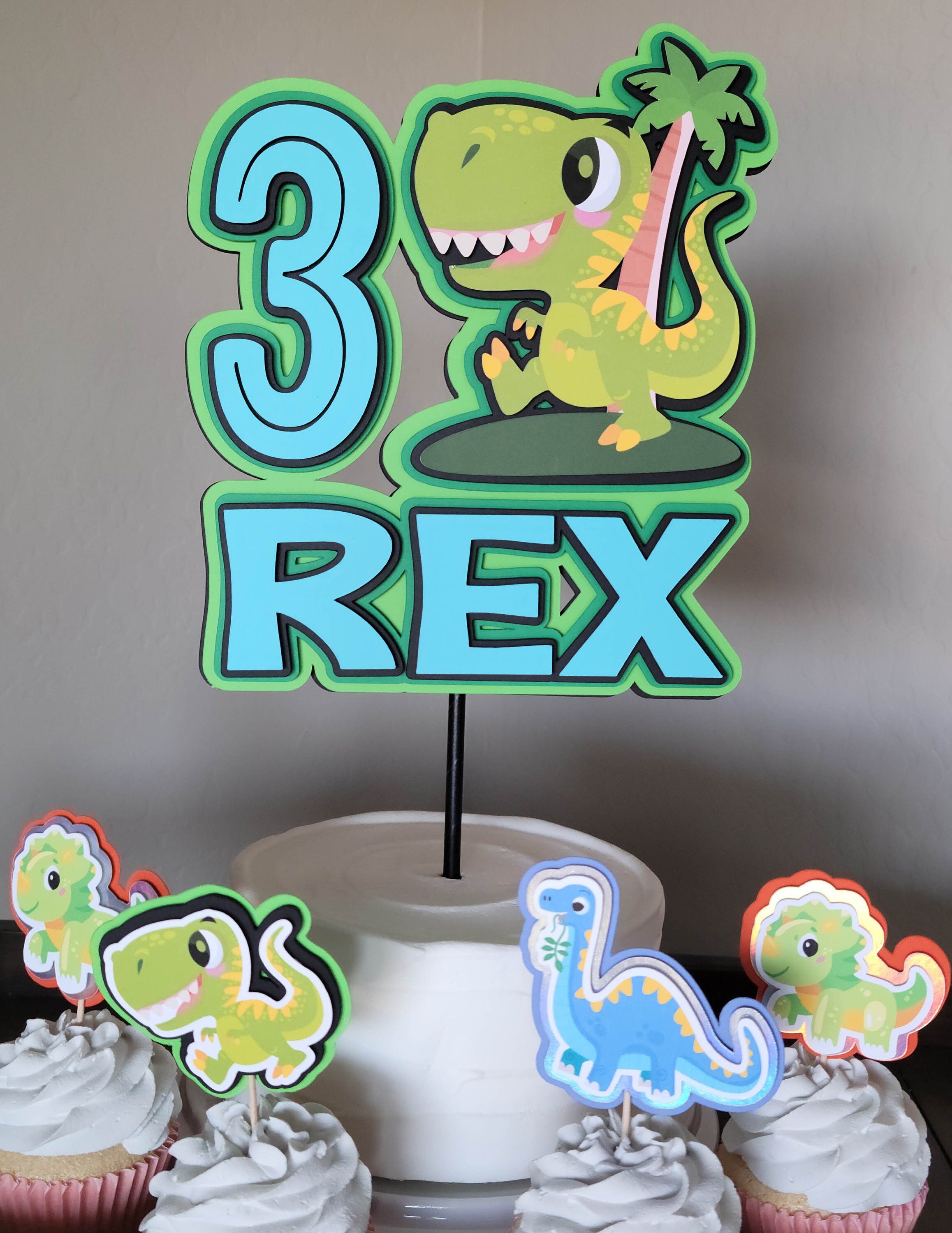 3 REX Custom Birthday Cake Topper - Dinosaur Birthday Theme - 3 Year ...