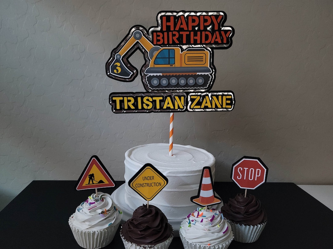 Excavator Cake Topper - Construction Theme Birthday Party - Personalize ...