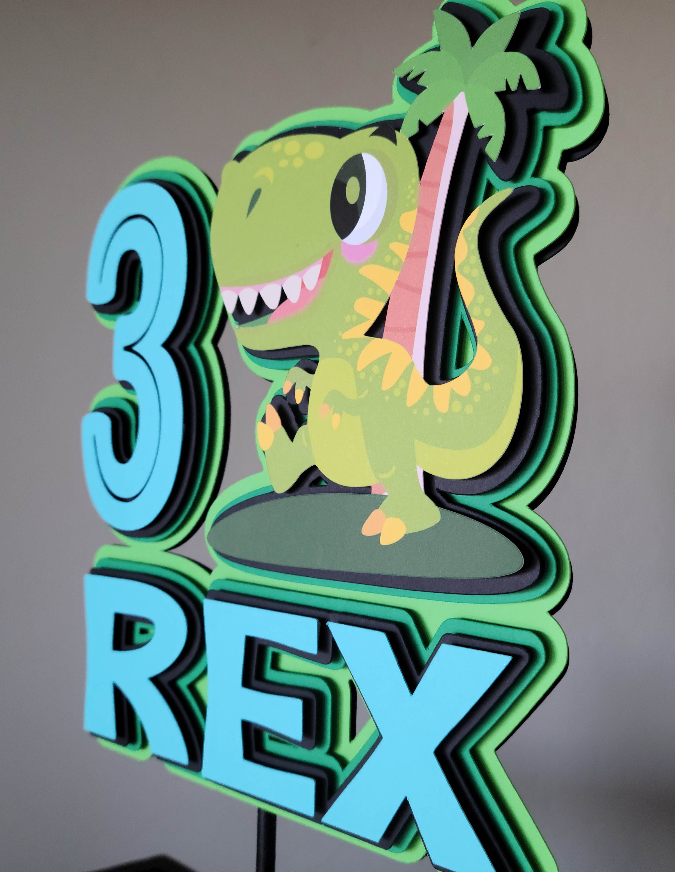3 REX Custom Birthday Cake Topper - Dinosaur Birthday Theme - 3 Year ...
