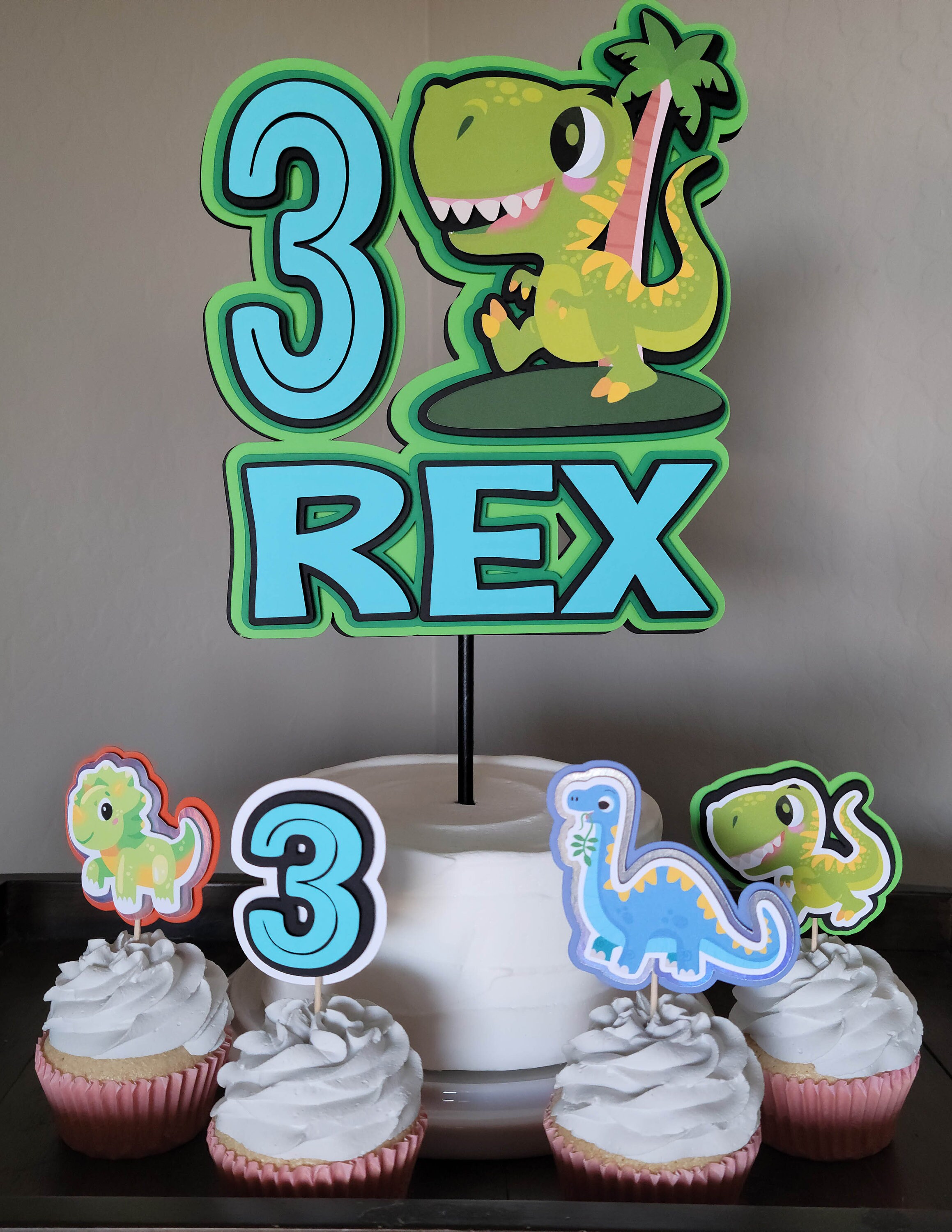3 REX Custom Birthday Cake Topper - Dinosaur Birthday Theme - 3 Year ...