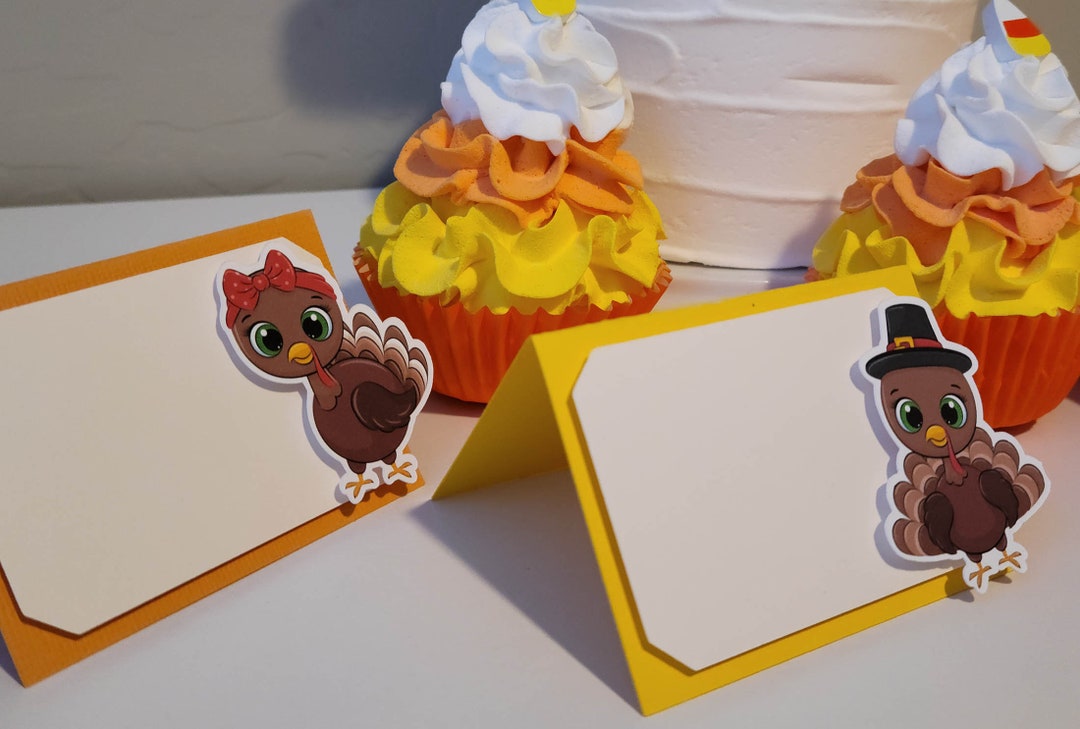 Thanksgiving Food Tents Name Tags Place Tags Custom 3D Turkey Theme ...
