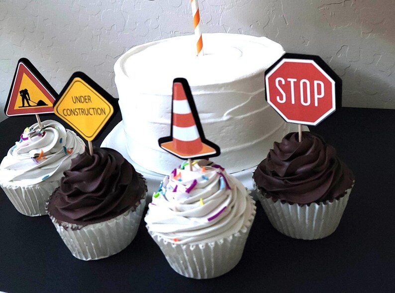 Construction Cupcake Toppers - Stop Signs, Men at Work, Yield Signs and ...