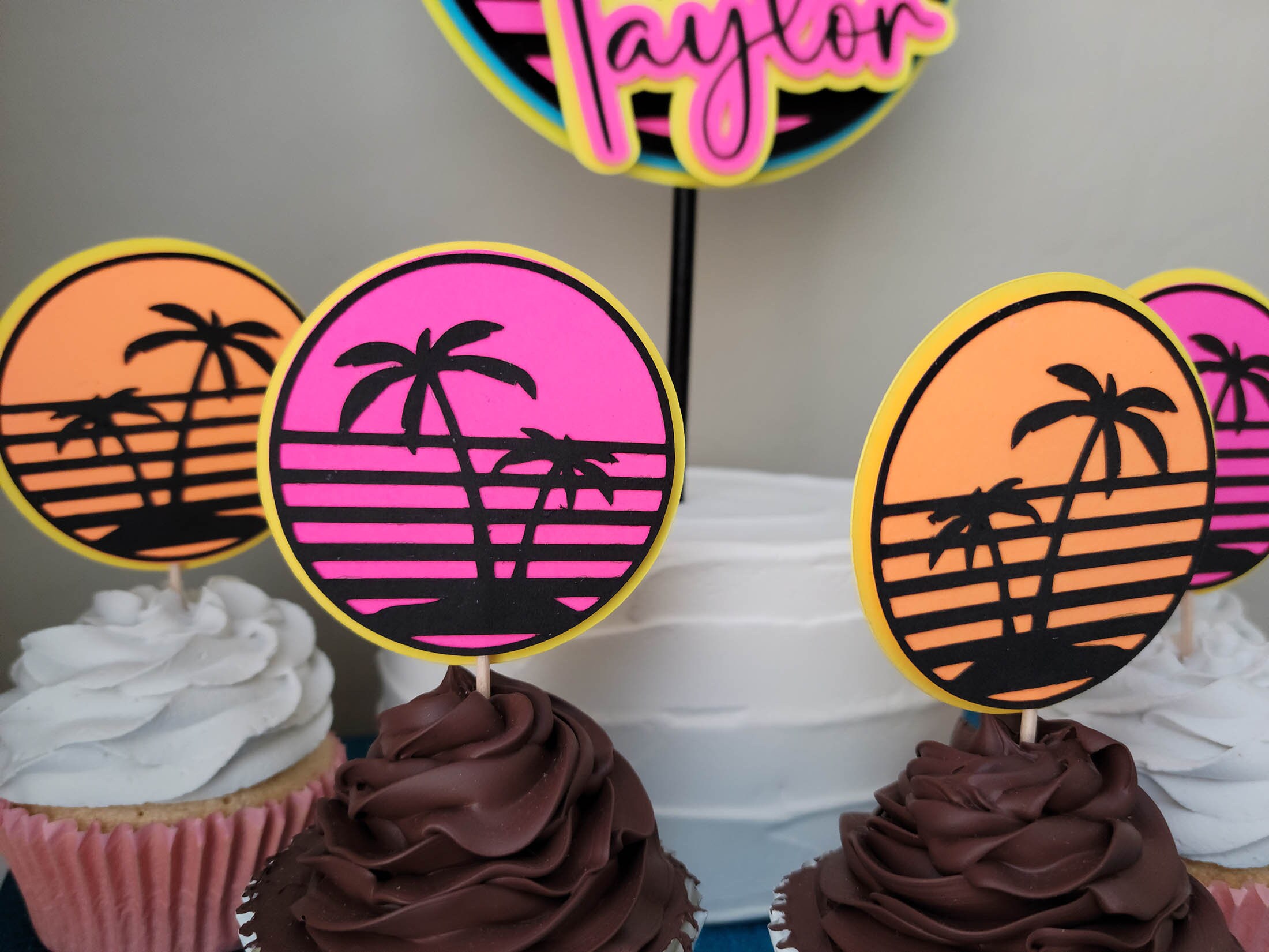 Retro Sunset Cake Topper Tropical Florida Theme Retro 70s - Etsy