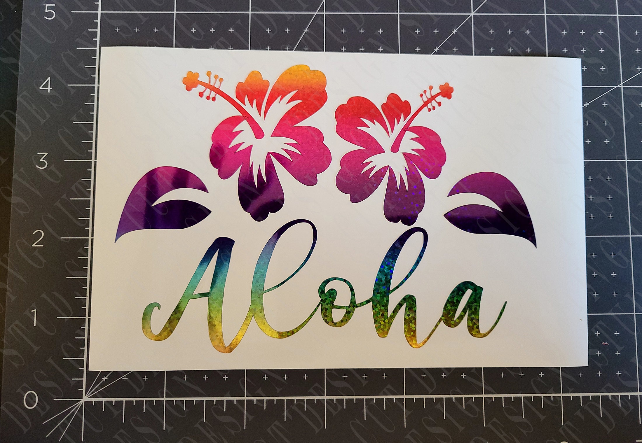 Aloha Vinyl Decal With Hibiscus Flowers and Leaves Many - Etsy