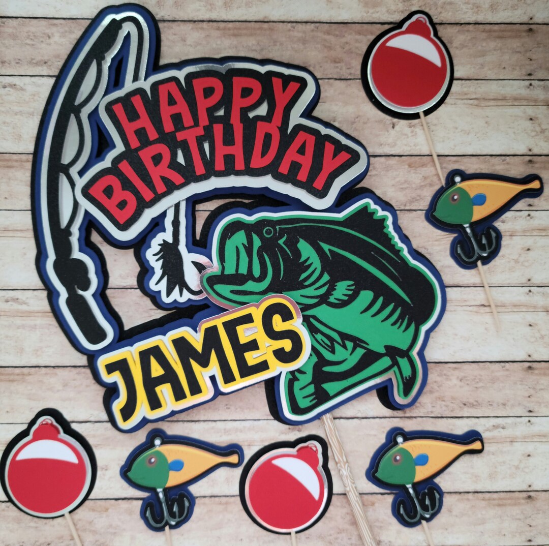 Bass Fishing Design - Birthday Party Cake Topper Fishing Lure Cupcakes ...