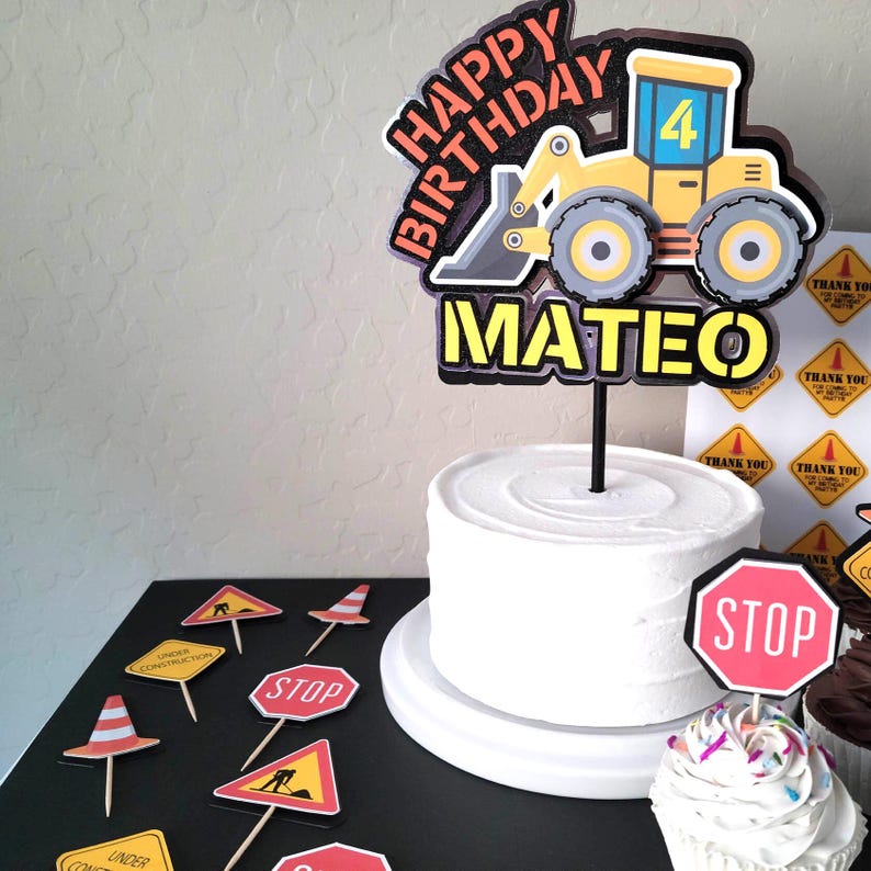 Construction Cupcake Toppers - Stop Signs, Men at Work, Yield Signs and ...