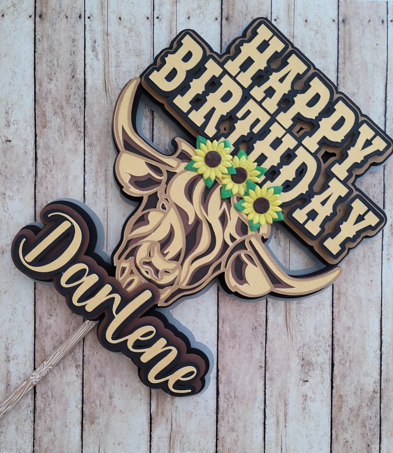 Highland Cow Cake Topper - Add a Name to Personalize - Custom 3D ...