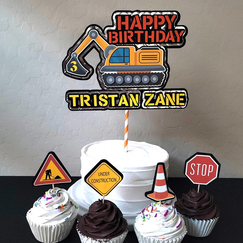 Construction Cupcake Toppers - Stop Signs, Men at Work, Yield Signs and ...
