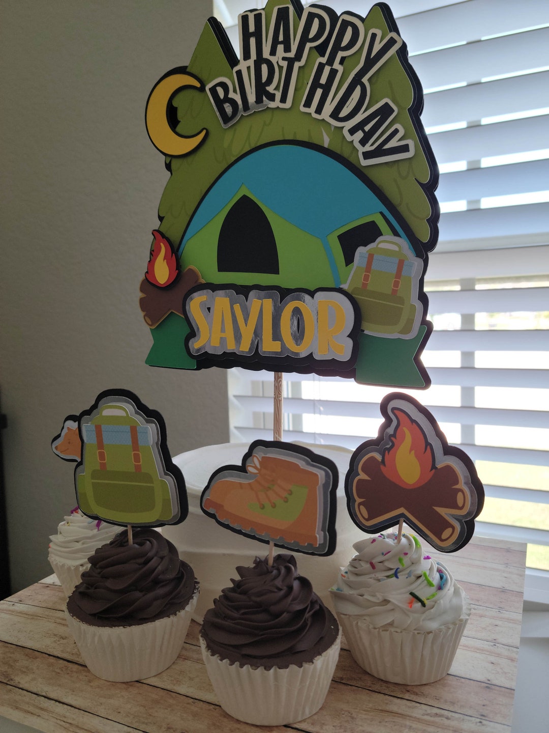 Camping Cake Topper Personalize With a Name Camping Theme, Mountains ...