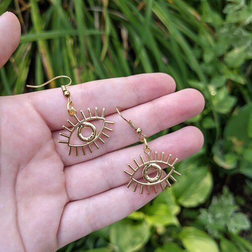 Evil Eye Earrings Hammered Hand Earrings Acetate Laser Cut - Etsy