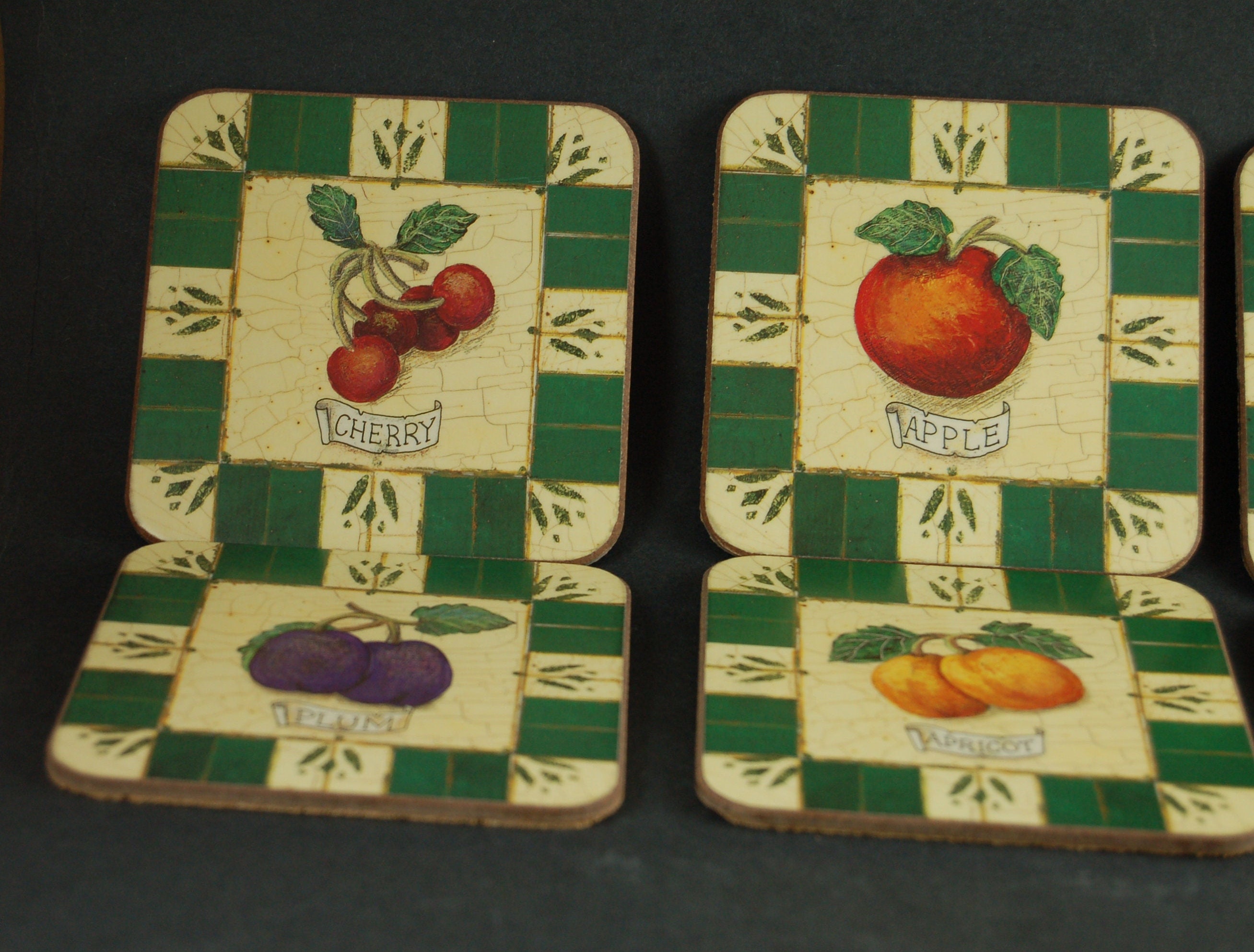 Vintage Pimpernel Coasters Harvest Fruit Made in England Cork Set of 6 ...