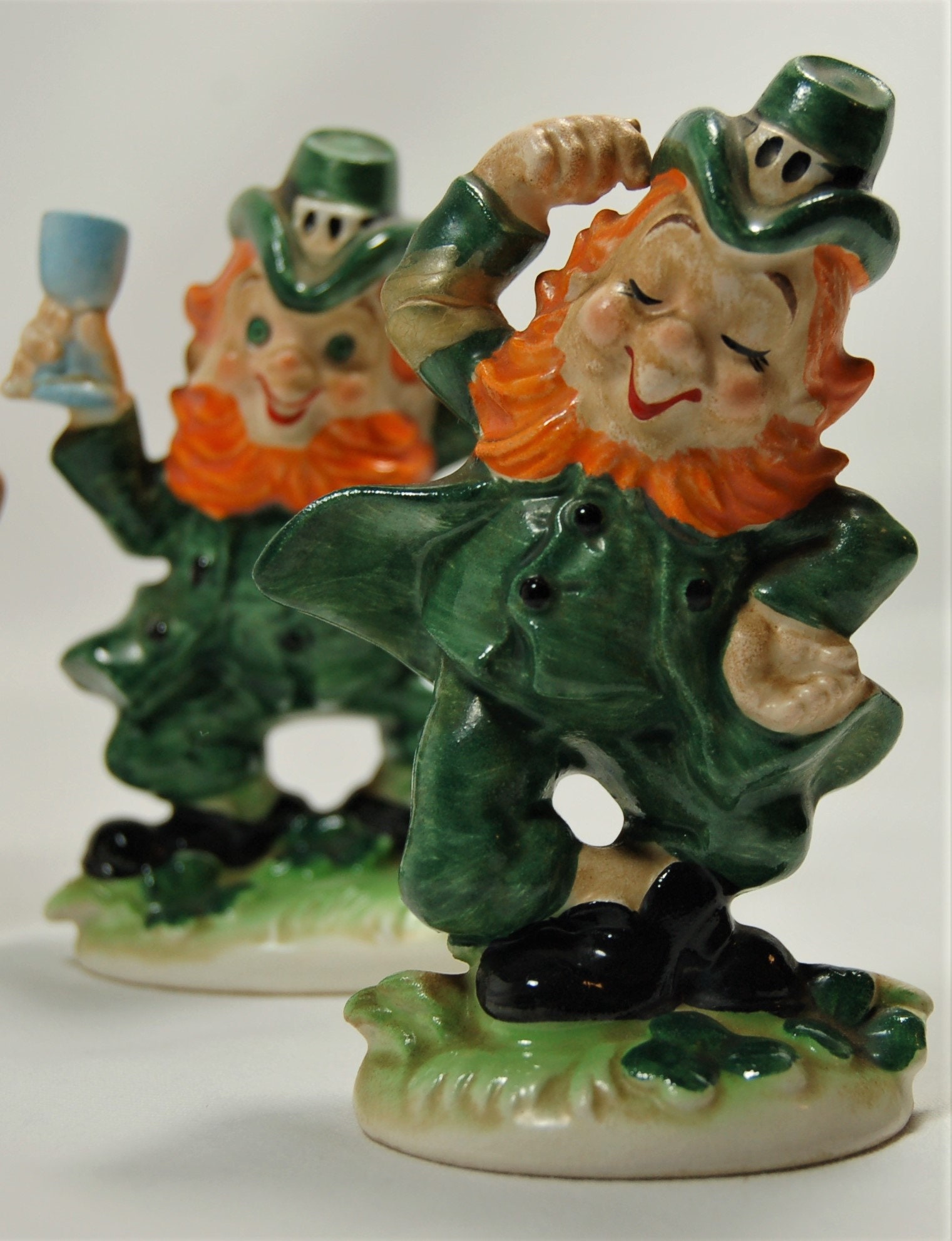 Lefton Leprechaun Figurines, Vintage Leprechauns Playing a Fiddle ...