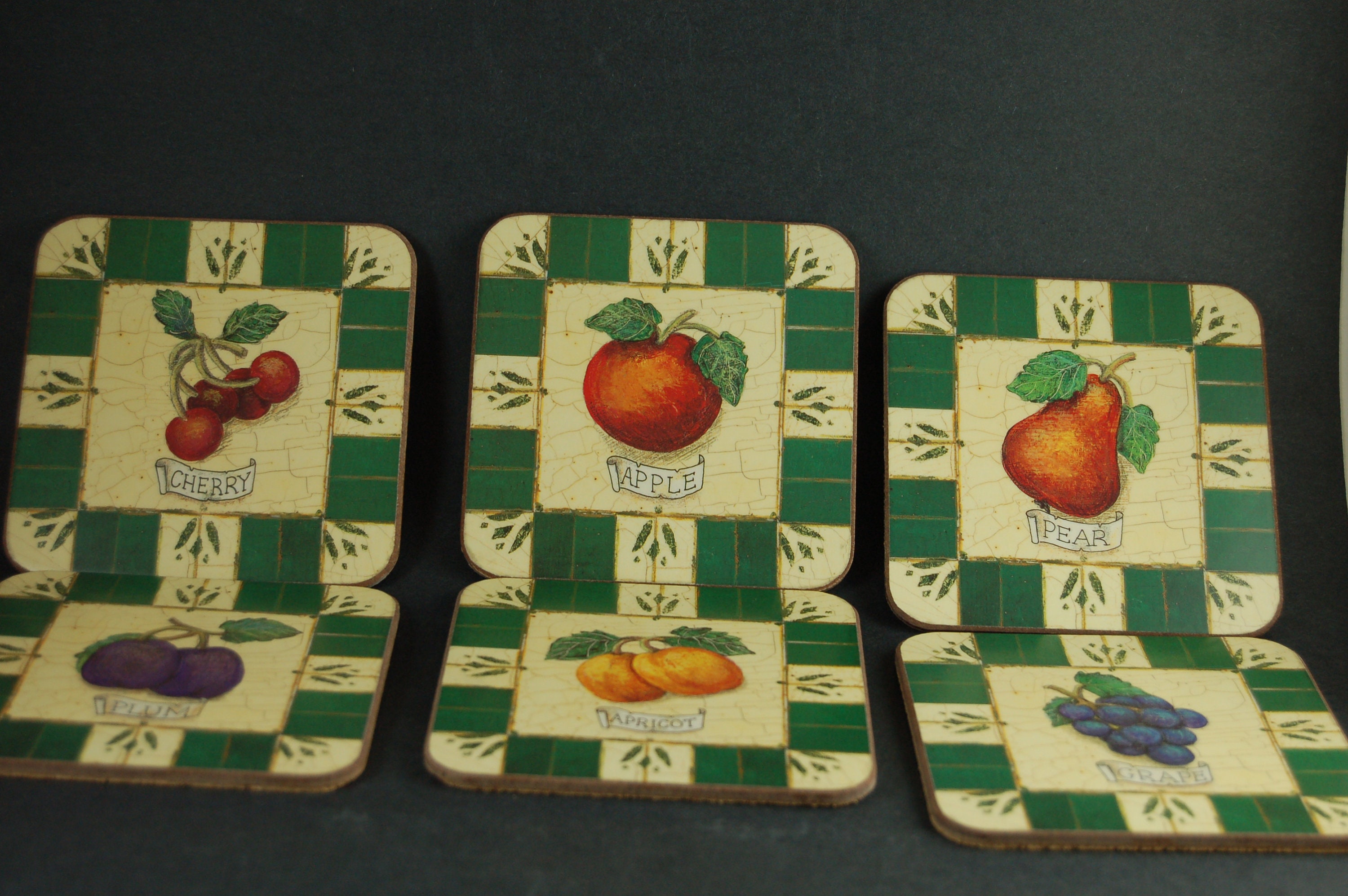 Vintage Pimpernel Coasters Harvest Fruit Made in England Cork Set of 6 ...