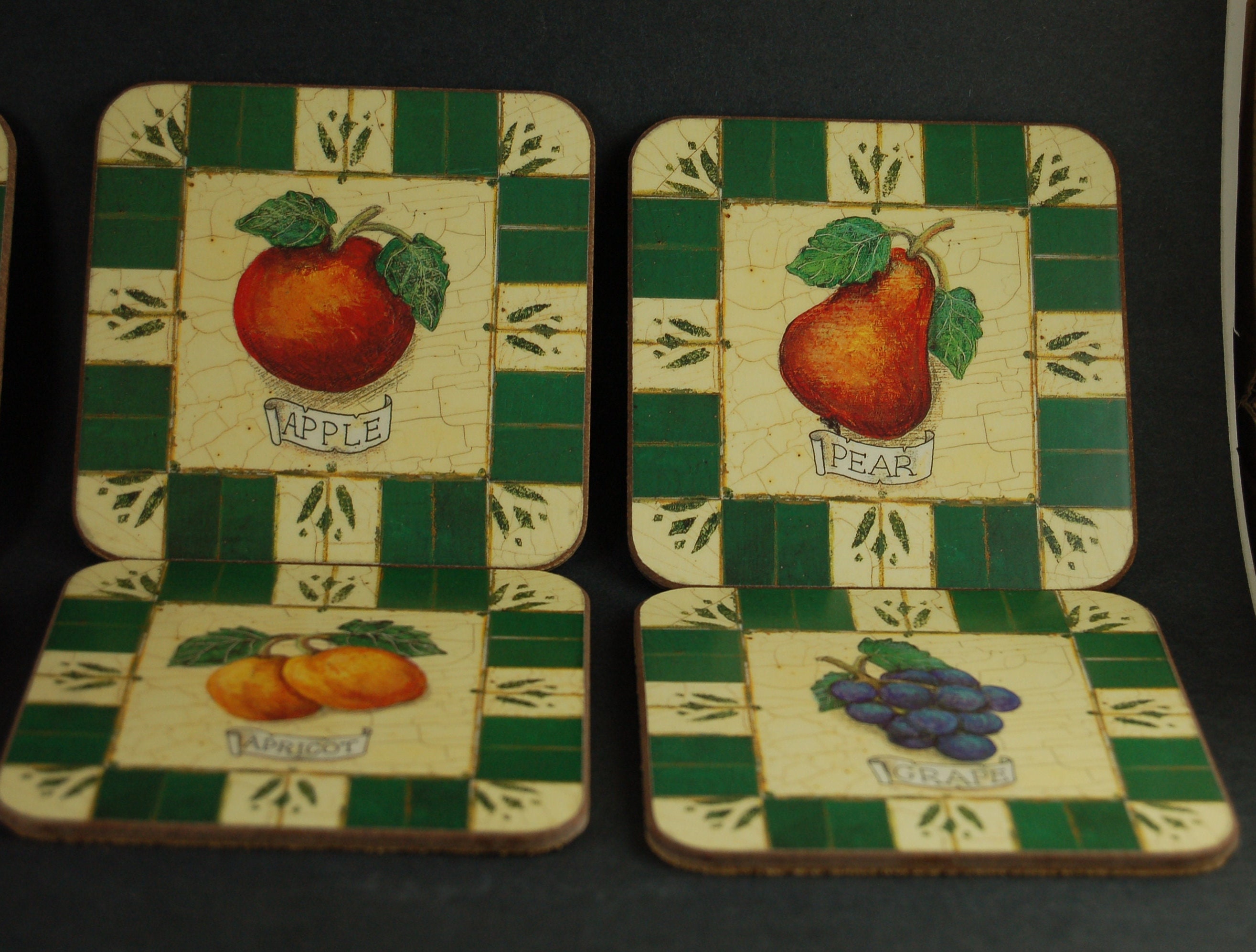 Vintage Pimpernel Coasters Harvest Fruit Made in England Cork Set of 6 ...