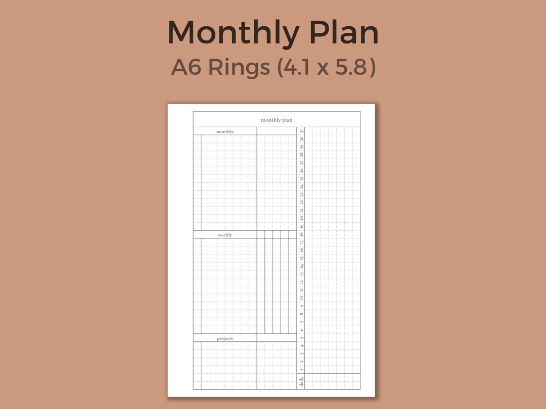 Monthly Plan and Habit Tracker, Printable A6 Rings Planner Inserts - Etsy