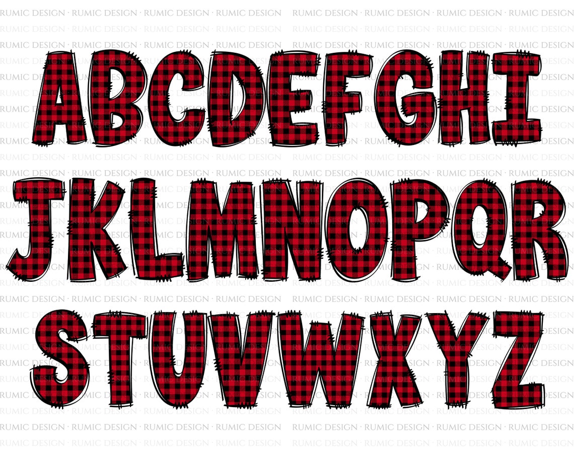Red Buffalo Plaid Doodle Letters Alphabet Christmas Plaid - Etsy