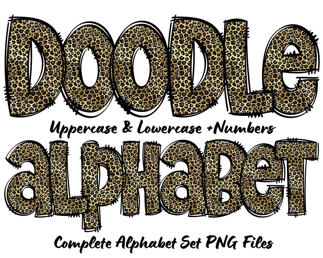 Gold & Black Leopard Doodle Letters Alphabet Set Doodle Font - Etsy