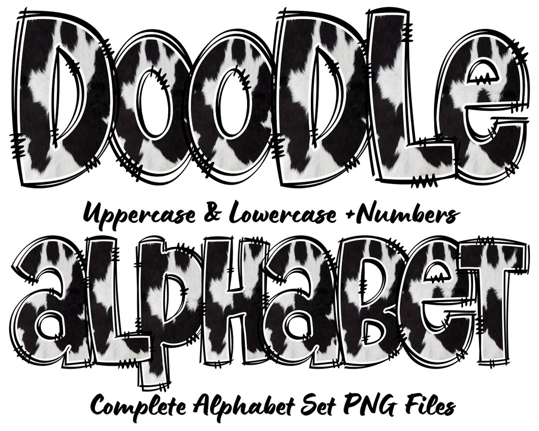 Cowhide Doodle Letters Alphabet Set Cow Print Font Png - Etsy