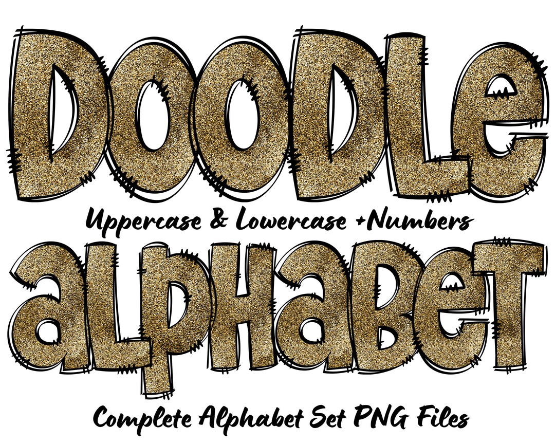 Gold Glitter Doodle Letters Alphabet Set, Glitter Letters Png, Glitter ...