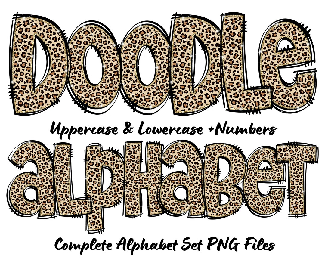 Glitter Leopard Doodle Letters Alphabet Set, Doodle Font PNG, Leopard ...