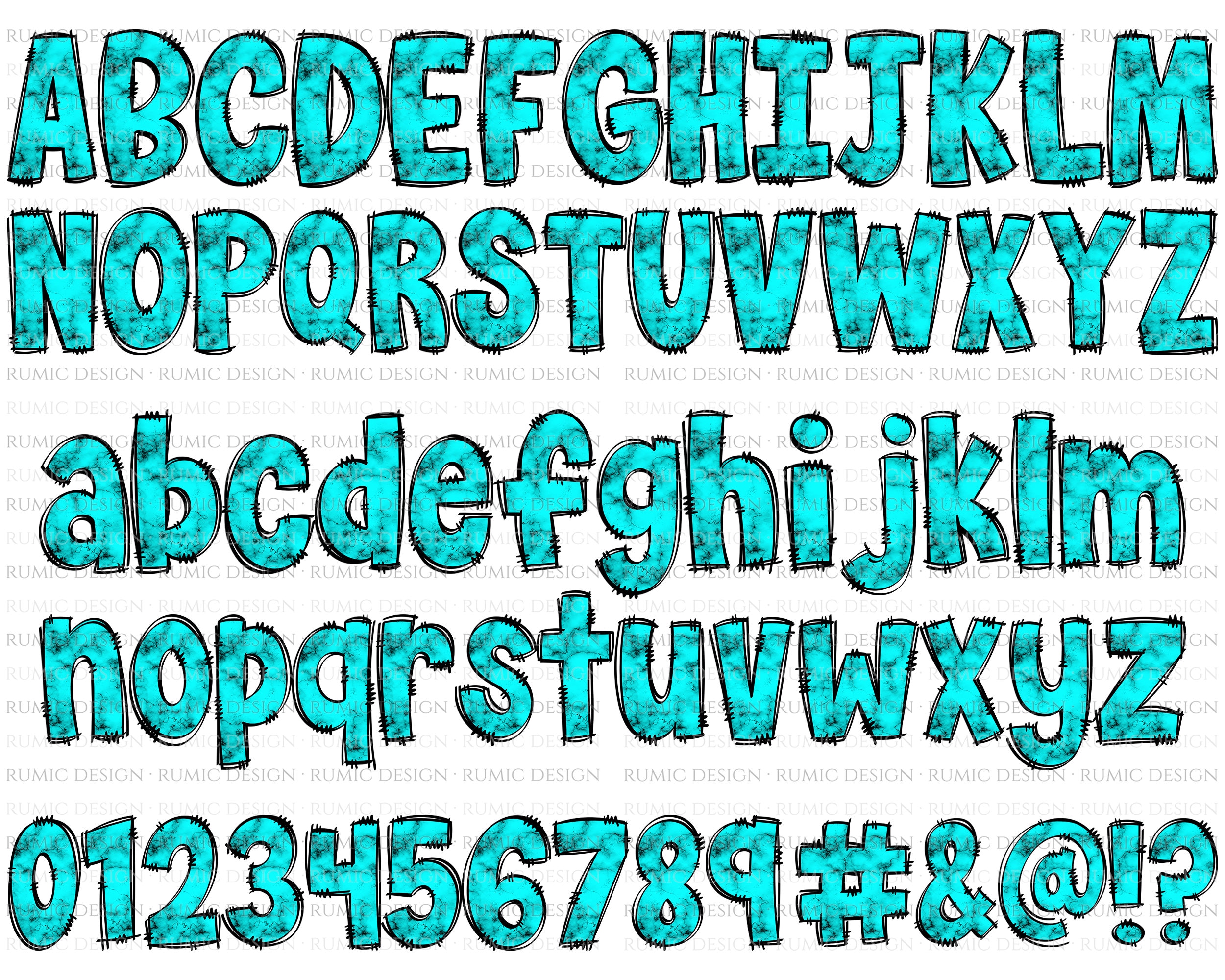 Turquoise Gemstone Doodle Letters Alphabet Set, Western Doodle Letters ...