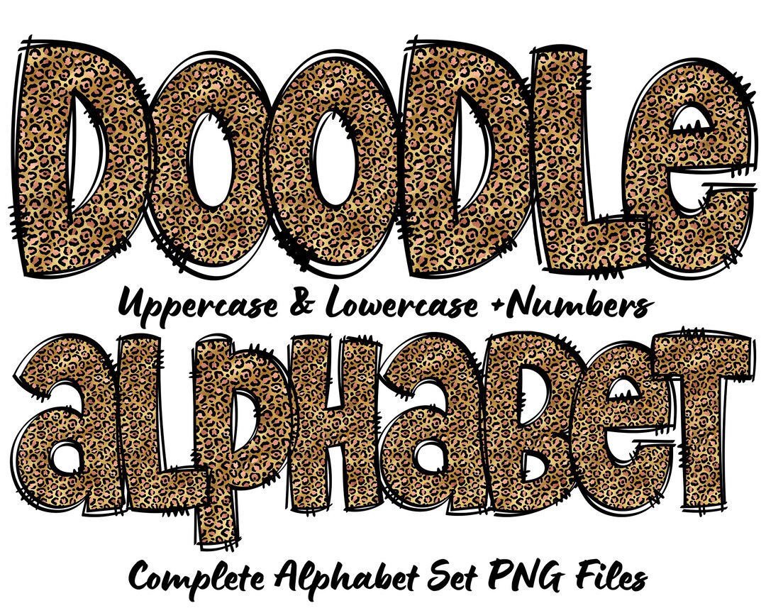Light Pink Gold Leopard Doodle Letters Alphabet Set, Doodle Font PNG ...