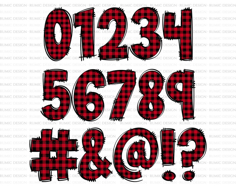 Red Buffalo Plaid Doodle Letters Alphabet, Christmas Plaid Doodle Font ...