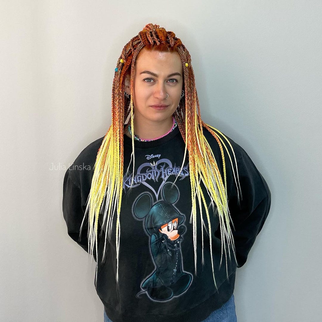 Natural Look Synthetic Red Volume Braids Orange to Orange Ombre DE ...
