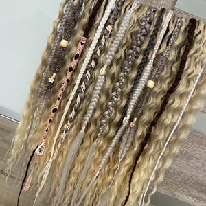 Set of Ash Blonde Bohemian Wavy Dreads and Gray Textured Braids 60 DE ...