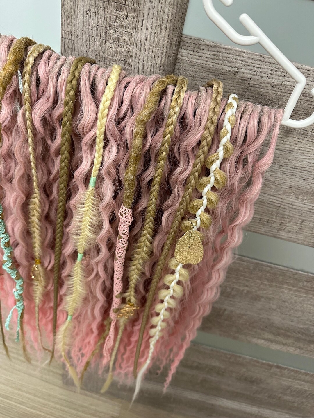 Set of Pink Bohemian Dreadlocks and Pink Breads Curls Pink Dreads 60 DE ...