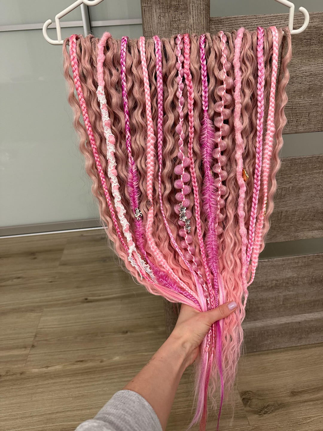 Set of Pink Bohemian Crochet Dreadlocks Wavy Dreads and Pink Textures ...