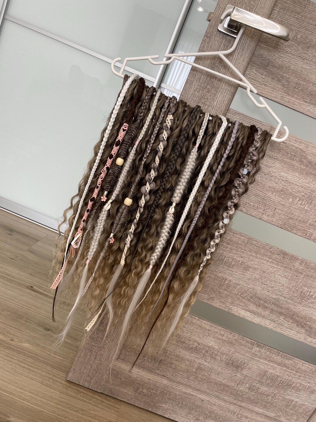 Set of Ash Brown Bohemian Dreadlocks and Light Gray Textured Braids ...