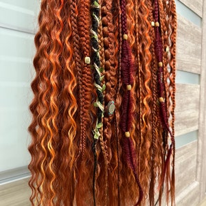 Bohemian Curls Cooper Dreads and Textured Braids Soft Red Curly Wavy ...
