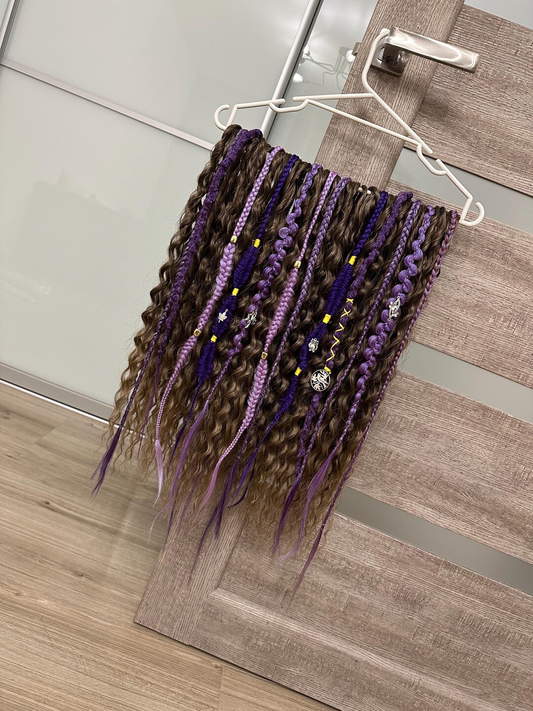 Fantasy Boho Dreadlock Extensions, Dark Brown Curls and Violet Braids ...
