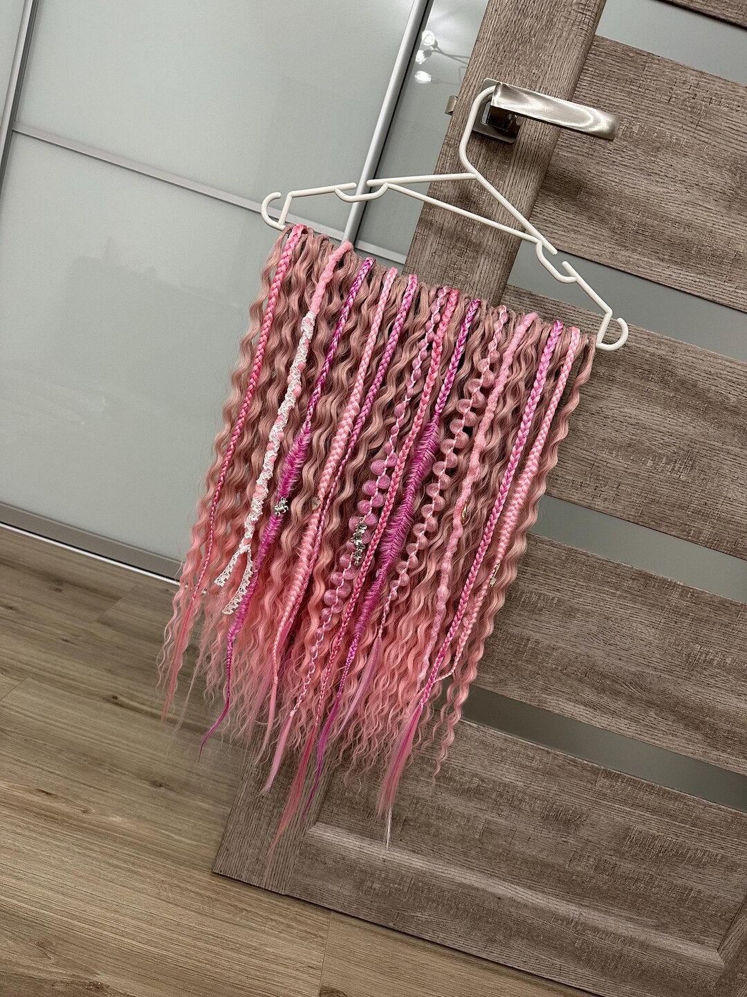 Set of Bohemian Crochet Dreadlocks and Pink Textures Breads Pink Wavy ...
