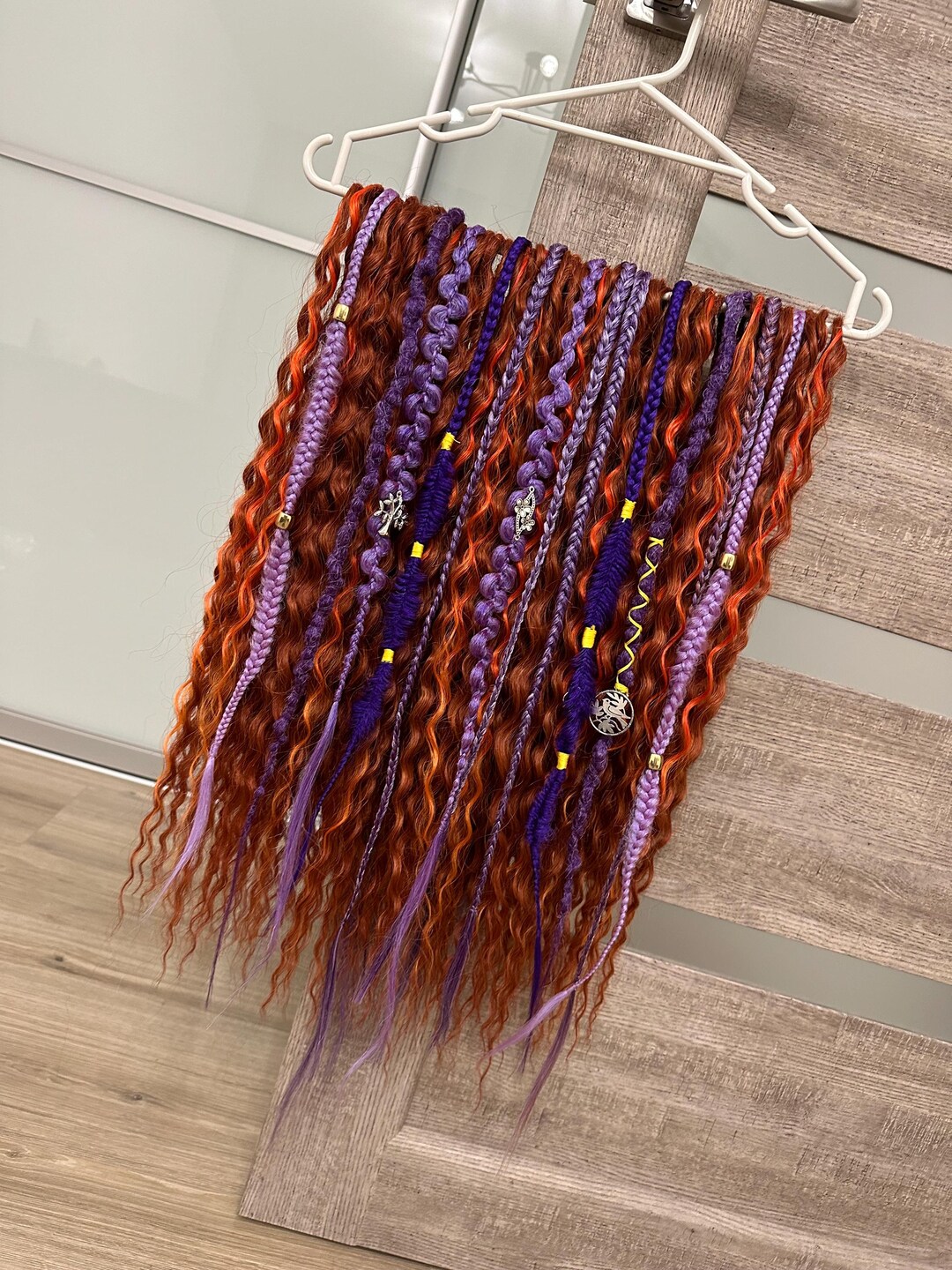 Bohemian Bronze Dreadlock Extension Soft Red Curly Dreads and Violet ...