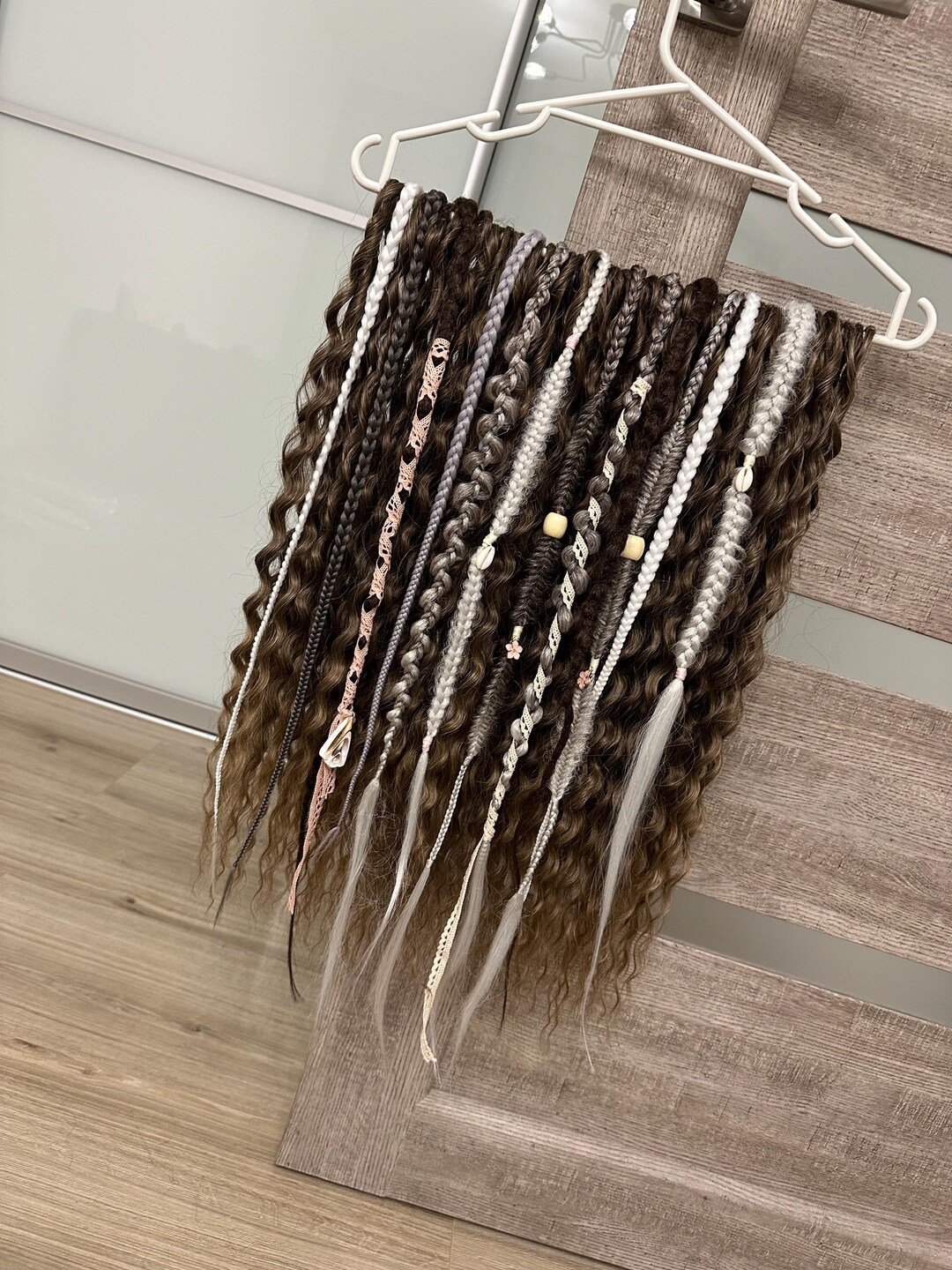 Set of Wavy Bohemian Dreadlocks Soft Boho Dark Brown Dreads and Gray ...