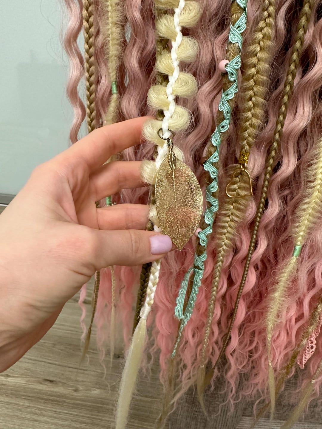 Set of Pink Bohemian Dreadlocks and Pink Breads Curls Pink Dreads 60 DE ...