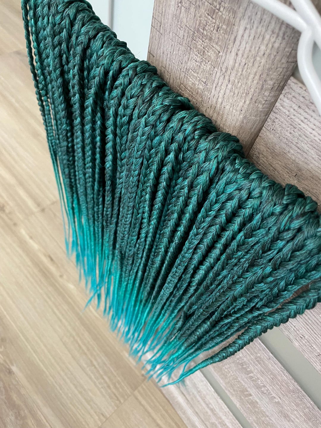 Set of Double Ended Braids Natural Look Synthetic Green Ombre Volume ...